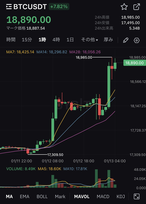 【仮想通貨】ビットコイン、CPI結果直後に急落も19,000ドル目前まで急騰する【BTC】 - HUBSTAR